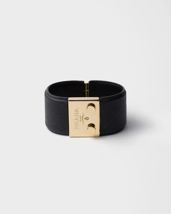 Prada Metal And Saffiano Leather Bracelet - Black