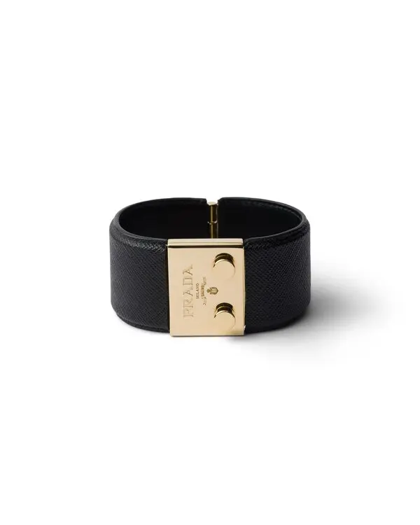 Prada Saffiano Leather Bracelet With Engraved Logo - Black