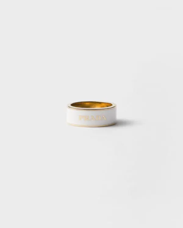 Prada Enameled Metal Ring - White/gold