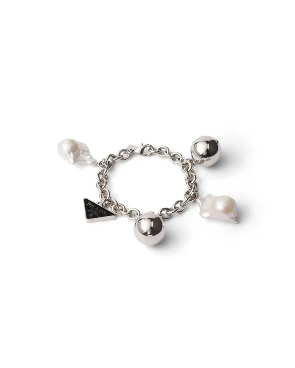Prada Metal Bracelet With Pearls - Gold/silver