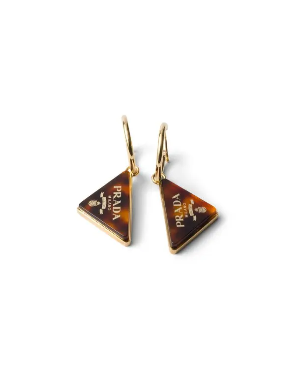 Prada Tortoiseshell Motif Hoop Earrings - Neutral