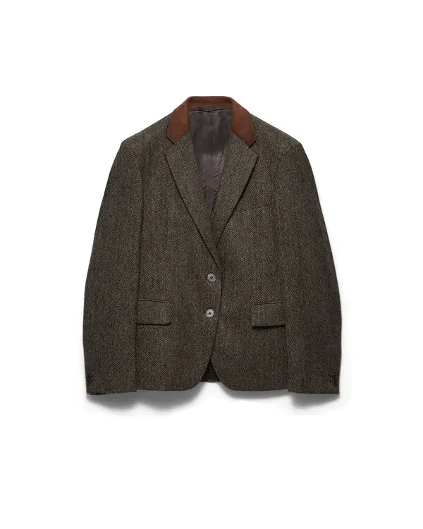 Prada Single-breasted Shetland Wool Chevron Jacket - Brown