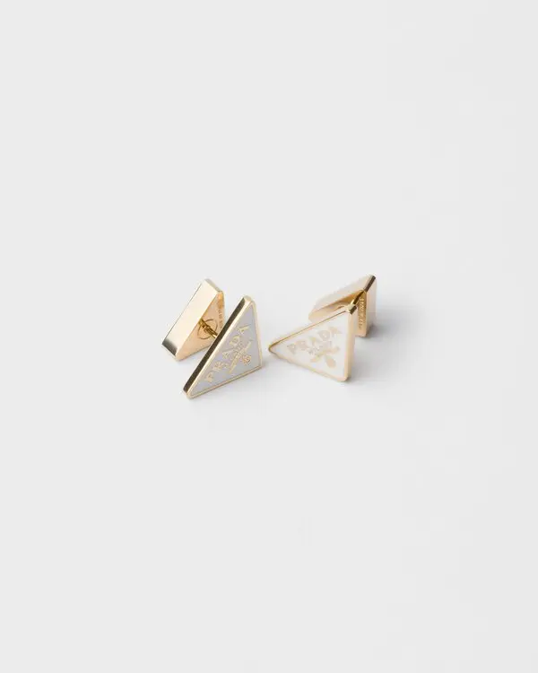 Prada Enameled Metal Triangle Earrings - Gold/white