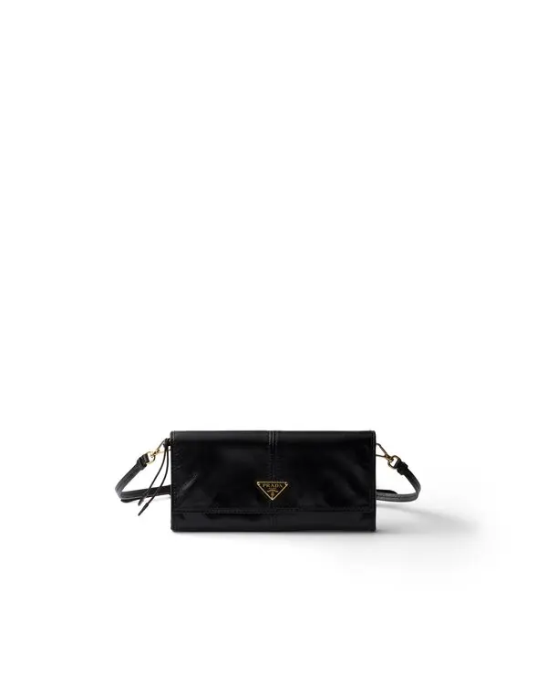 Prada Leather Wallet With Shoulder Strap - Black