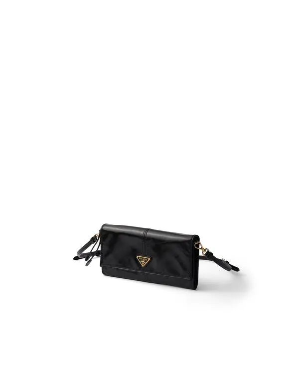 Prada Leather Wallet With Shoulder Strap - Black