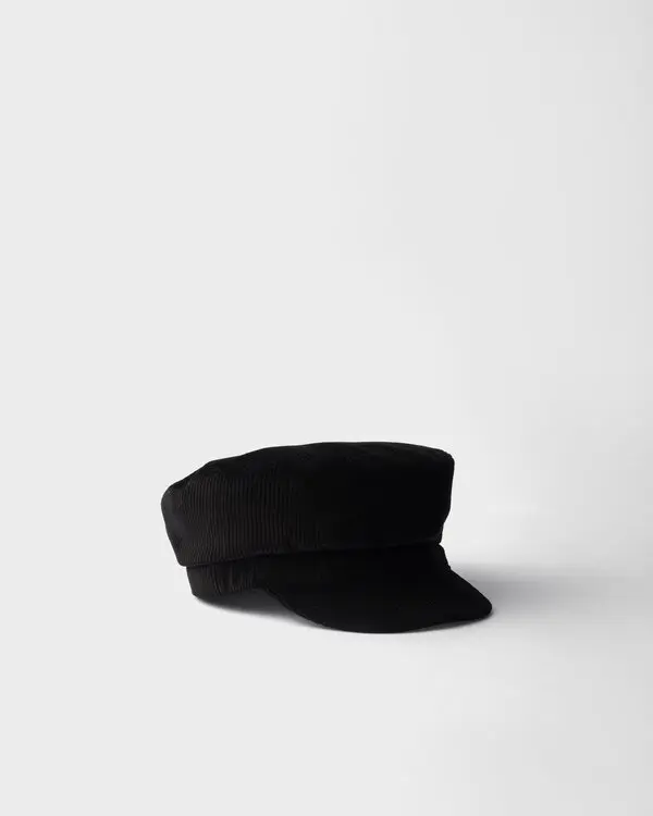 Prada Corduroy Newsboy Cap - Black