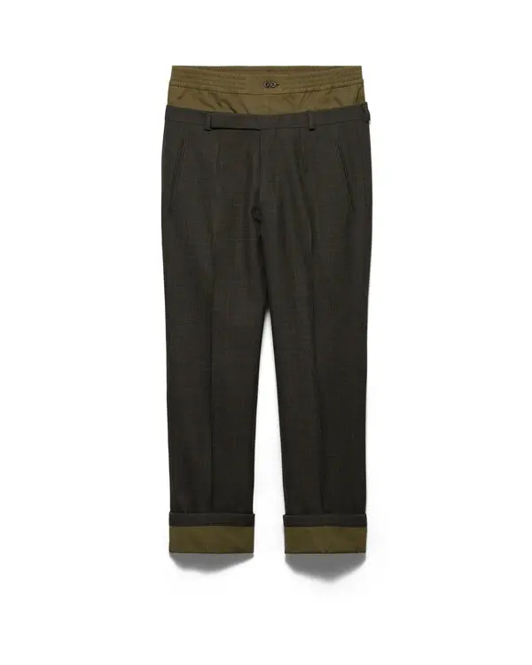 Prada Wool Pants With Cotton Details - Green