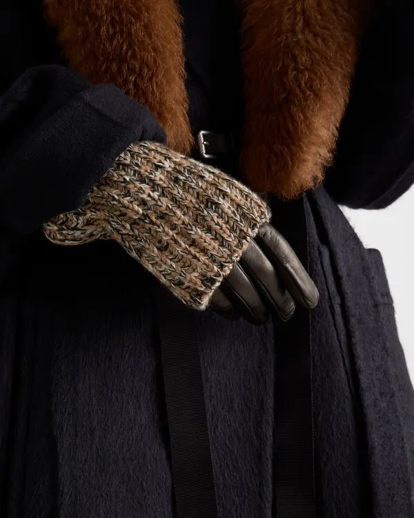 Prada Nappa Leather And Mélange Knit Gloves