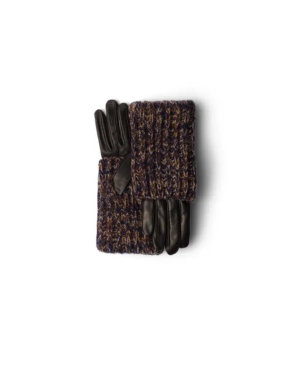 Prada Nappa Leather And Mélange Knit Gloves - Blue