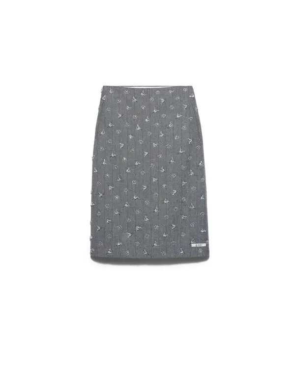 Prada Embellished Pinstripe Wool Midi-skirt - Grey