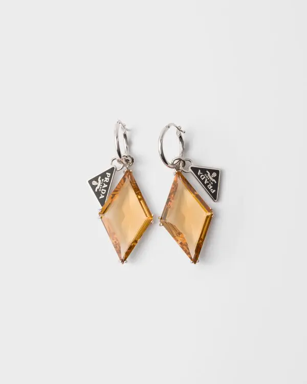 Prada Metal And Glass Dangle Earrings - Topaz