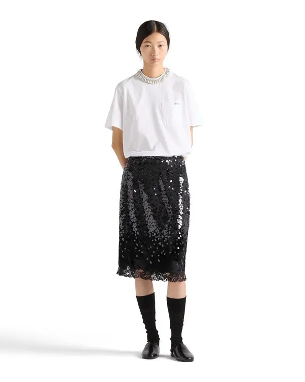 Prada Embroidered Velvet Midi-skirt