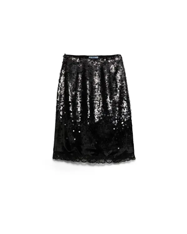 Prada Embroidered Velvet Midi-skirt - Black