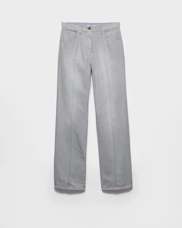 Prada Washed Straight Fit Denim Jeans - Gray