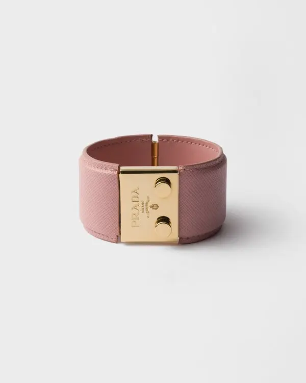 Prada Metal And Saffiano Leather Bracelet - Peach