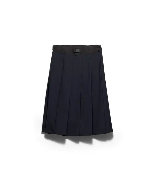 Prada Hopsack And Technical Fabric Midi Skirt - Blue