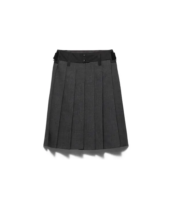 Prada Pleated Hopsack Skirt - Grey
