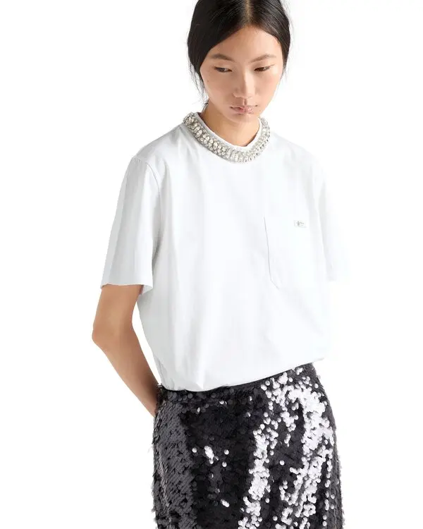 Prada Embroidered Jersey T-shirt