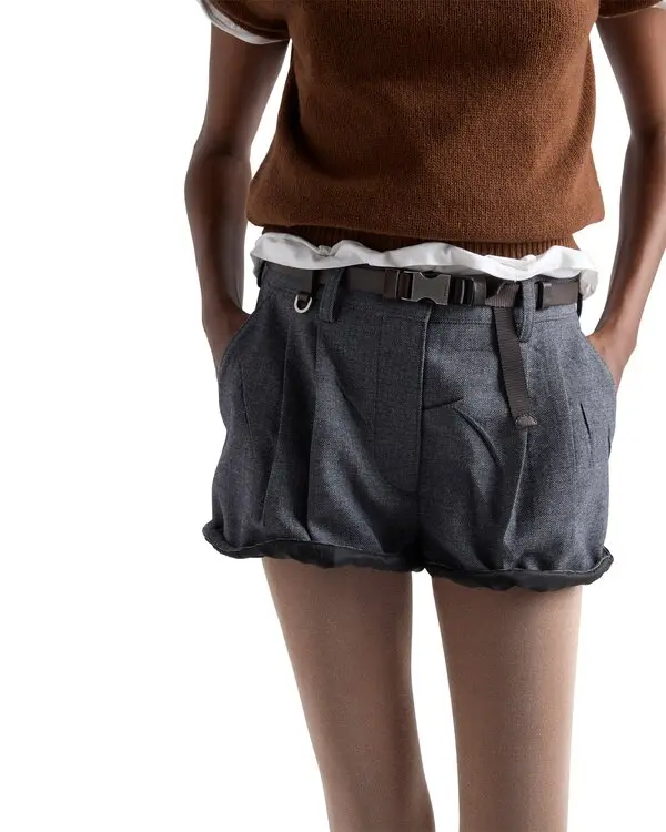 Prada Grisaille And Antiqued Satin Shorts - Grey