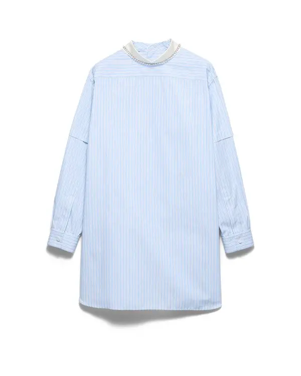 Prada Embroidered Striped Poplin Top - Light Blue