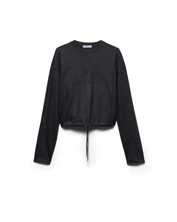 Prada Long-sleeved Wool And Cashmere T-shirt - Grey