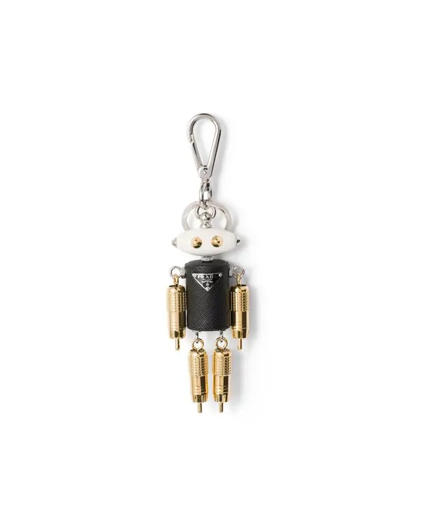 Prada Robot Saffiano Leather Key Ring Charm - Black