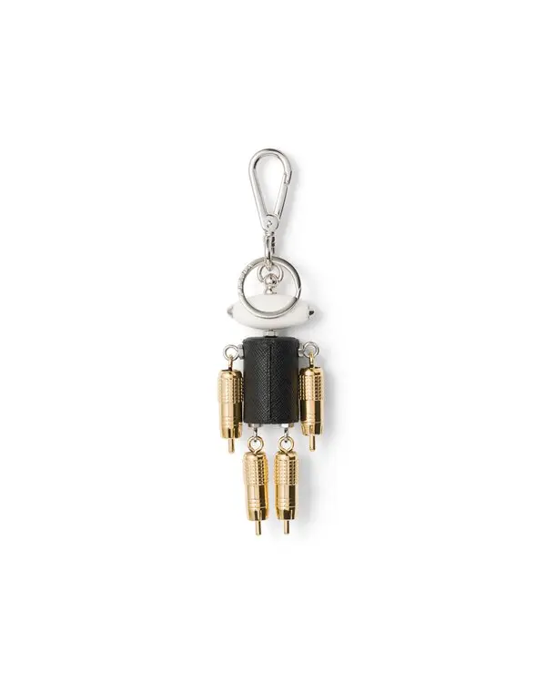 Prada Robot Saffiano Leather Key Ring Charm - Black