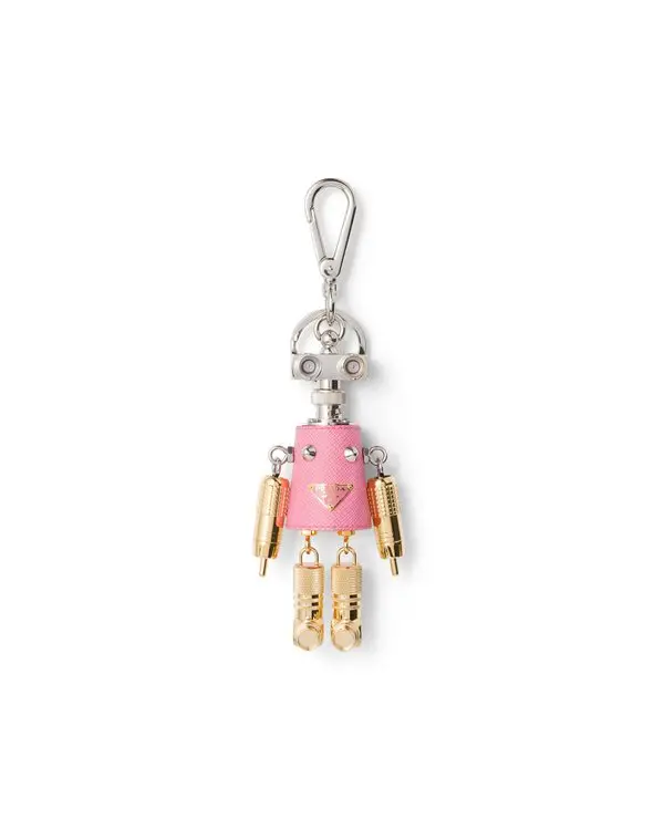 Prada Robot Saffiano Leather Key Ring Charm - Pink
