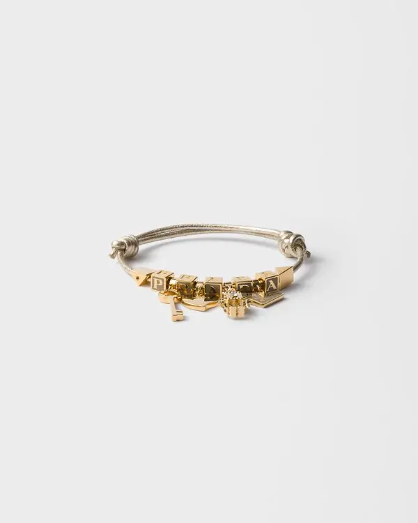 Prada Nappa Leather And Metal Charm Bracelet - Pyrite