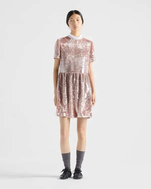 Prada Sequined Velvet Mini-dress - Opaline