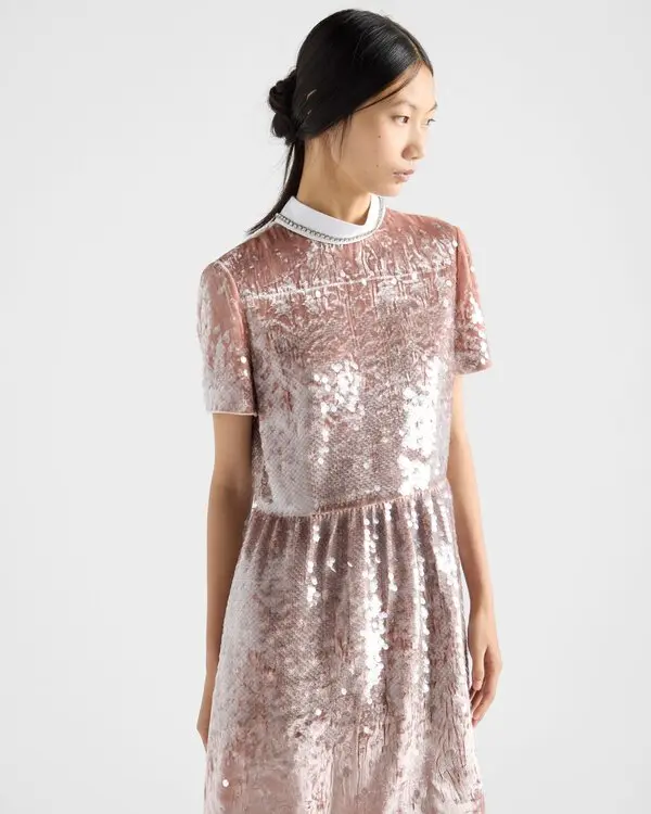 Prada Sequined Velvet Mini-dress - Opaline