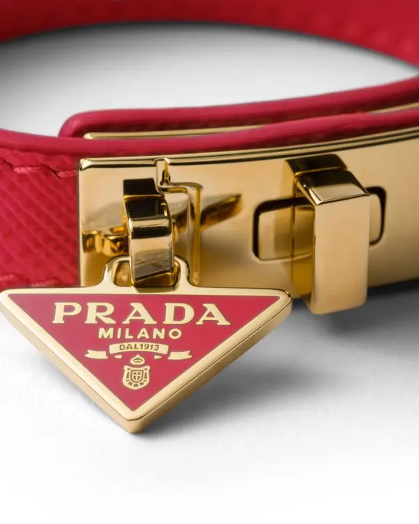 Prada Saffiano Leather Bracelet With Logo Charm - Red