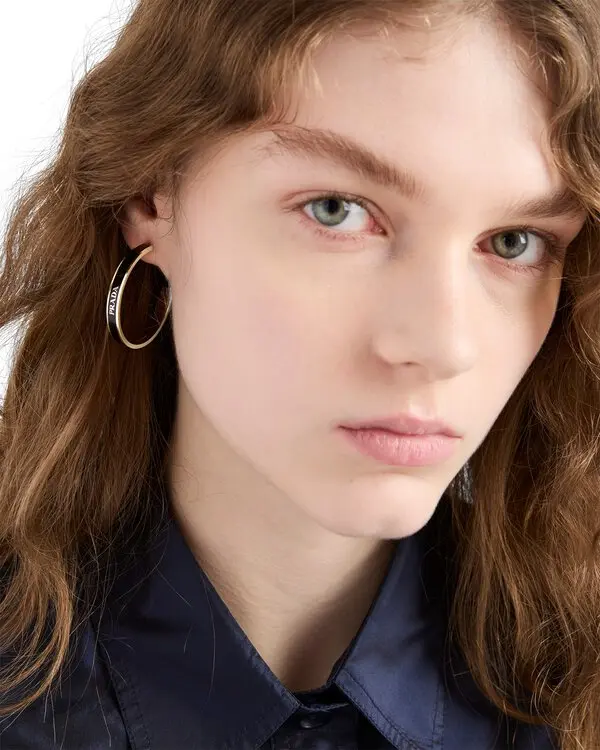 Prada Metal Hoop Earrings - Black