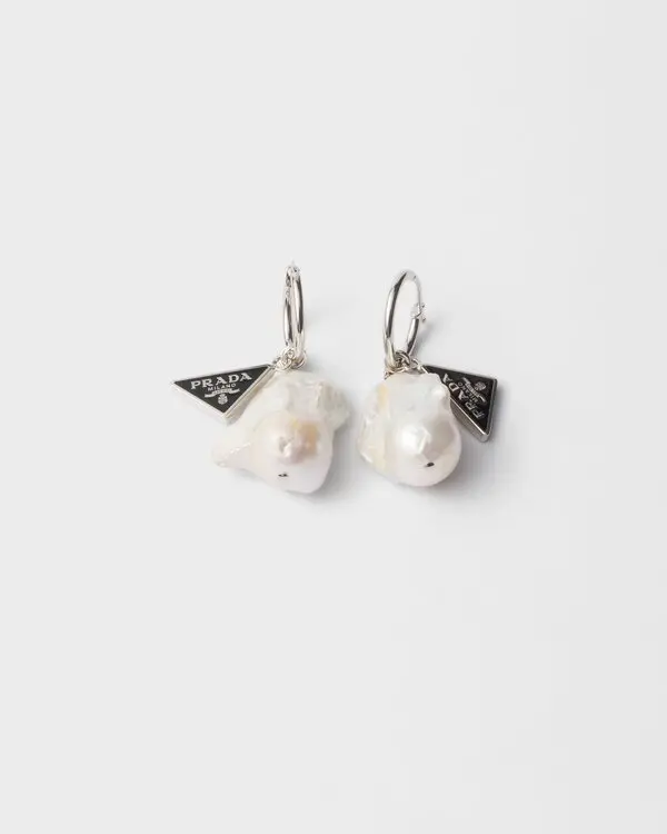 Prada Metal And Pearl Earrings - Steel/pearl