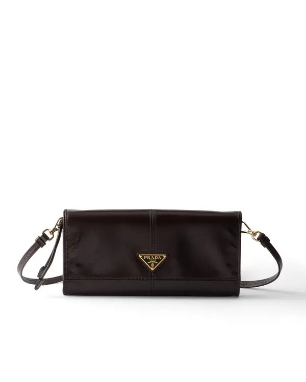 Prada Leather Wallet With Shoulder Strap - Brown