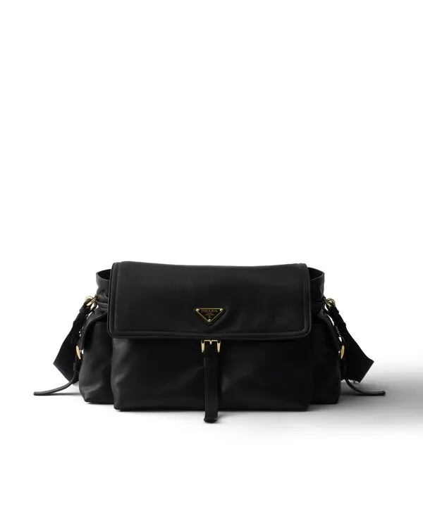 Prada Large Nappa Leather Shoulder Bag With Flap - Black