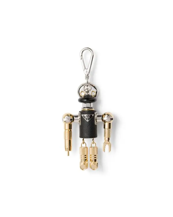 Prada Robot Saffiano Leather Key Ring Charm