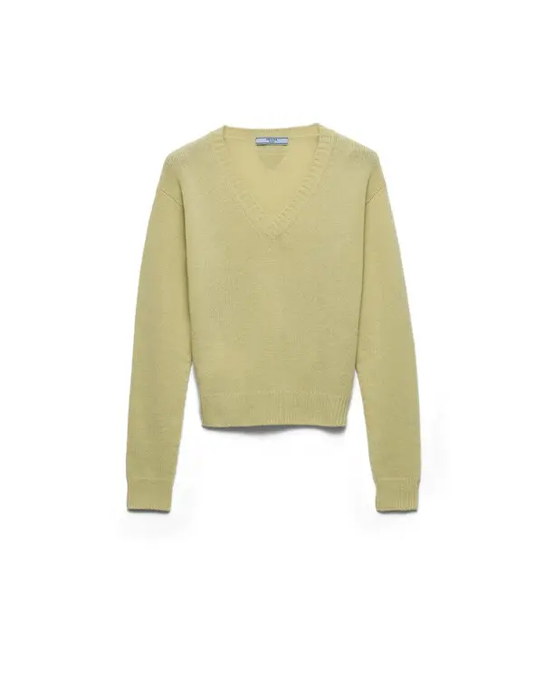 Prada Wool And Cashmere V-neck Sweater - Green