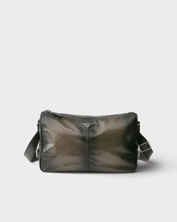 Prada Antiqued Leather Zipper Shoulder Bag - Military