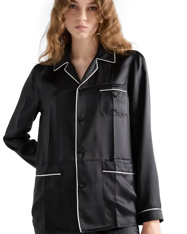トップス archive PRADA Silk Pajamas Set-Up Prada Vintage-Look Satin Pajamas - Black | Editorialist