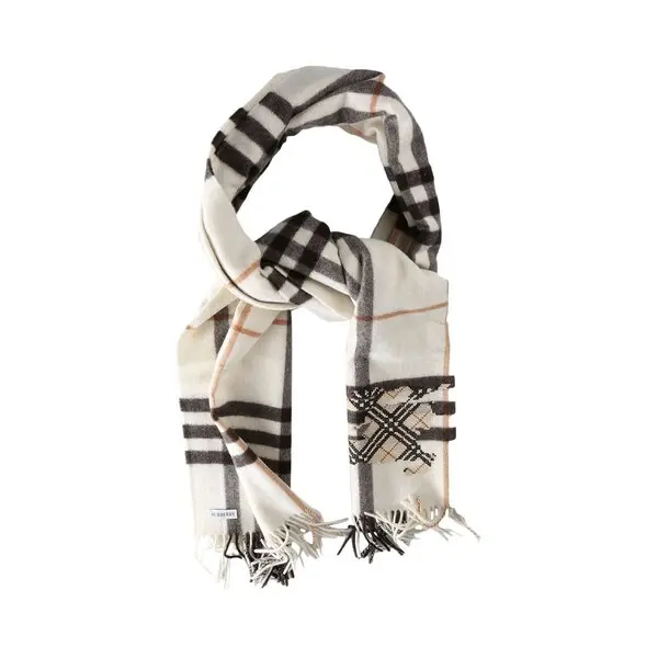 Burberry Mu G Check Ekd X Stitch Scarf 'pebble - White
