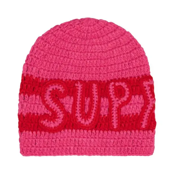 Supreme Crochet Logo Beanie - Pink
