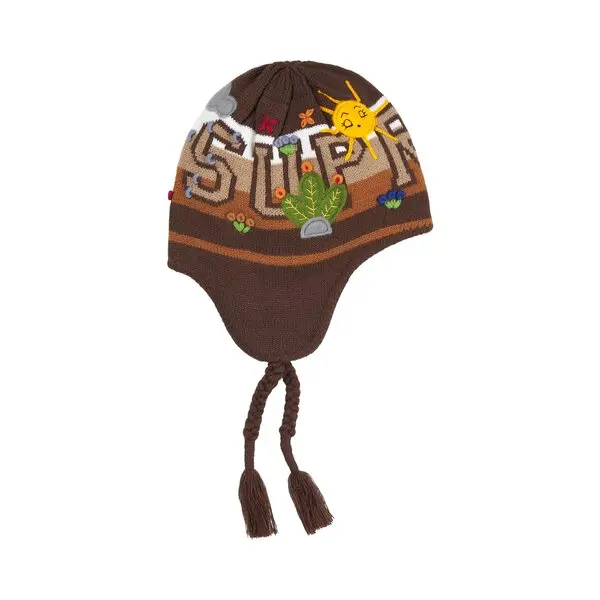 Supreme Felt Appliqué Earflap Beanie - Brown