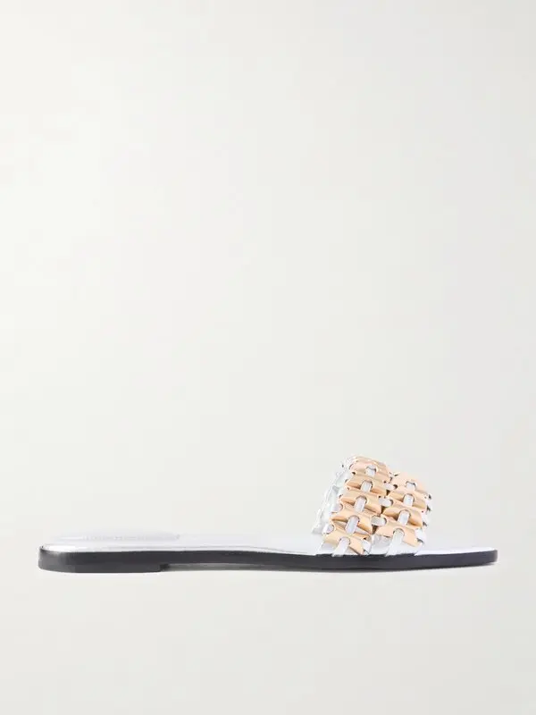 Simkhai Faye Embellished Metallic Leather Slides - Gold