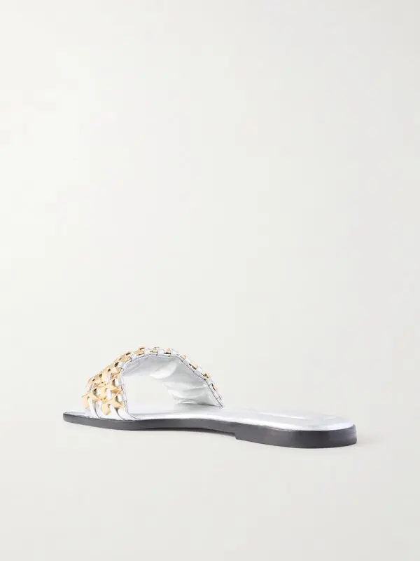 Simkhai Faye Embellished Metallic Leather Slides