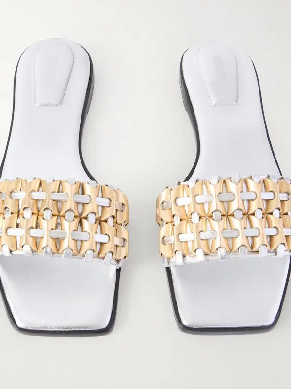 Simkhai Faye Embellished Metallic Leather Slides