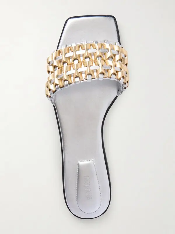 Simkhai Faye Embellished Metallic Leather Slides