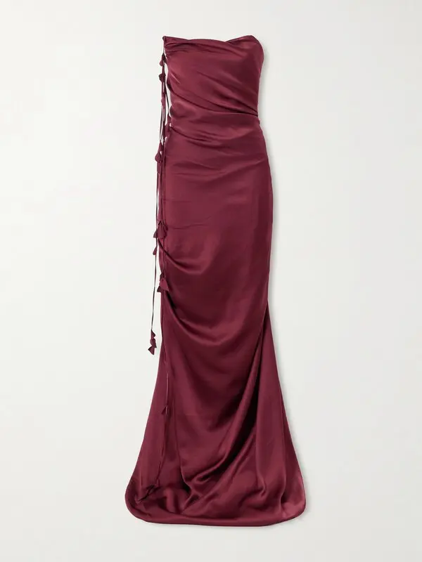 MARMAR HALIM Embellished Draped Satin Bustier Gown