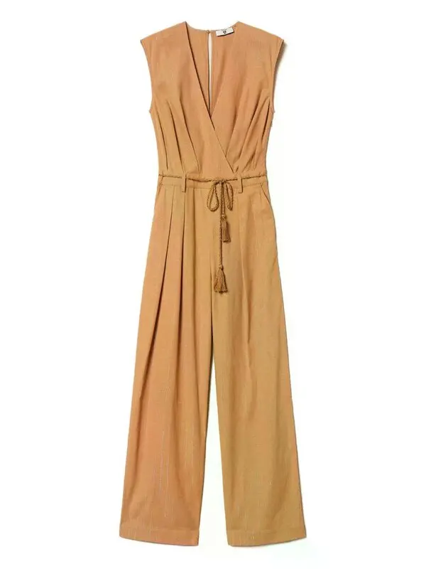 TWINSET Pinstriped Belted Jumpsuit - Neutrals