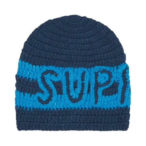 Supreme Crochet Logo Beanie - Blue